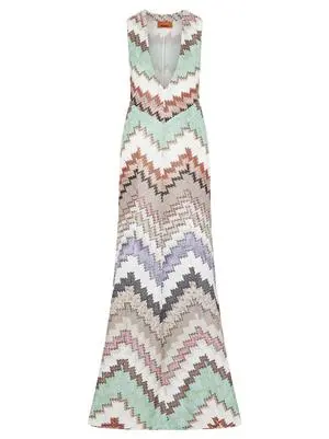 Missoni Striped Metallic Crochet-knit Maxi Dress - White