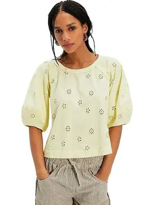 Free People Jessie Eyelet Tee - Lemon Water Combo