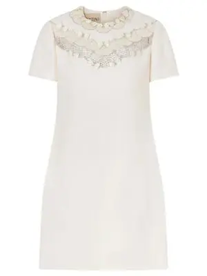 Valentino Garavani Crystal-embellished Mesh-trimmed Crepe Midi Dress - Ivory