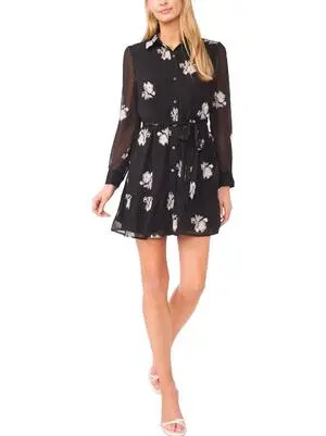 CECE DUPRAZ Embroidered Floral Mini Shirtdress - Rich Black