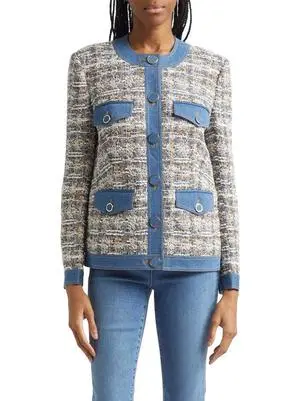 Veronica Beard Ainslee Tweed & Denim Jacket - Navy Multi