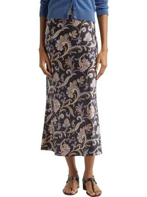 Veronica Beard Clover Bias Cut Silk Blend Skirt - Black Multi