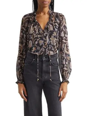 Veronica Beard Hickory Paisley Silk Blouse - Black Multi