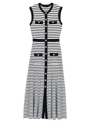 Maje Breton-stripe Cotton-blend Maxi Dress - Ecru/navy Blue