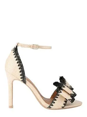 Kurt Geiger Robbie Raffia Heeled Sandals - Beige Comb