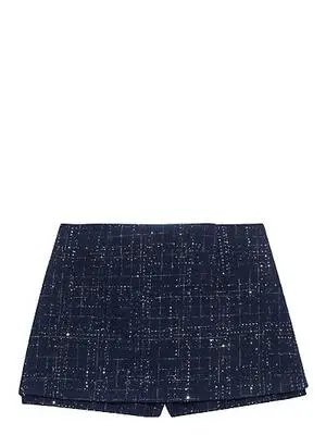 Maje Checked Rhinestone-embellished Woven Skort - Navy