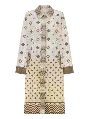 PIERRE-LOUIS MASCIA Geometric-print Longline Coat - Brown
