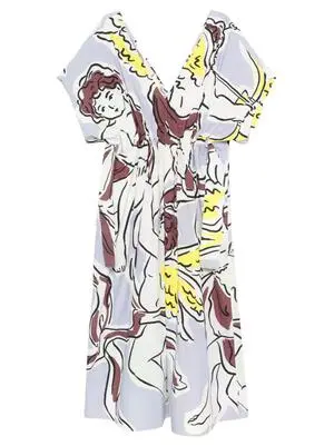 Tory Burch V-neck Graphic Print Midi Dress - White