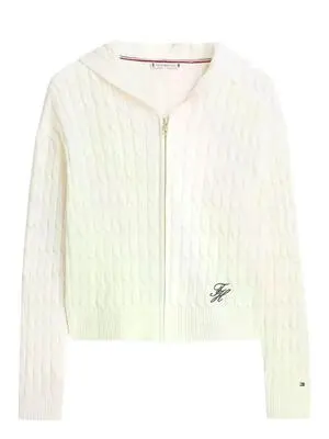Tommy Hilfiger Hooded Cable Knit Sweater - White