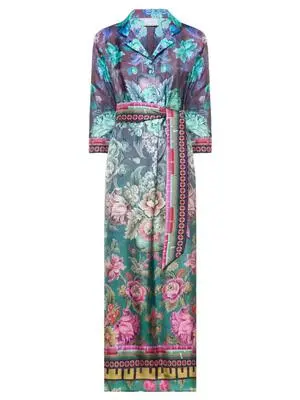 PIERRE-LOUIS MASCIA Floral-motif Belted Shirt Dress - Green