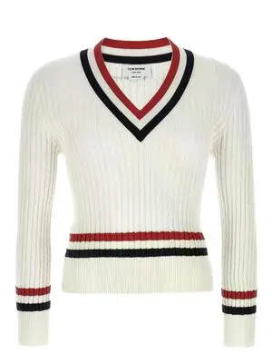 Thom Browne V-neck Cotton Sweater - White