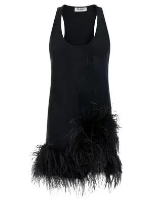 Attico Ribbed Feather Mini Dress - Black