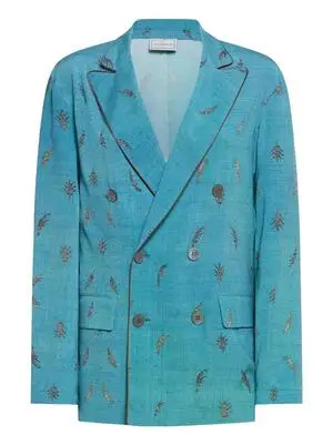 PIERRE-LOUIS MASCIA Leaf-motif Double-breasted Blazer - Blue
