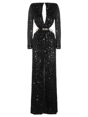 Elisabetta Franchi V-neck Belted Maxi Dress - Black