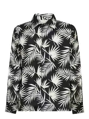 LANEUS Leaf-print Shirt - Black