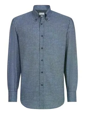 Brunello Cucinelli Flower-print Button-down Collar Shirt - Blue