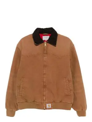 Carhartt Work In Progress Zip Up Jacket With Corduroy Collar - Brown