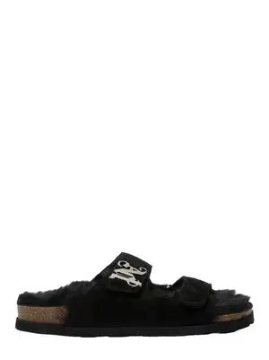 Palm Angels Fur Logo Sandals - Black
