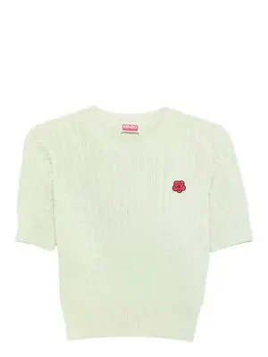 Kenzo Cable-knit T-shirt With Logo Appliqu - Green