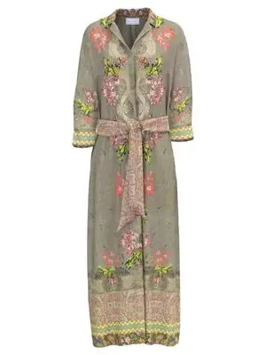 PIERRE-LOUIS MASCIA Floral-motif Belted Midi Shirt Dress - Neutrals