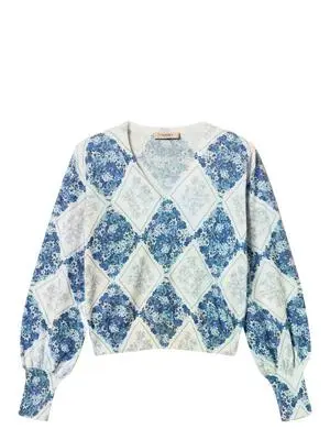 TWINSET Diamond-pattern Floral Top - Blue