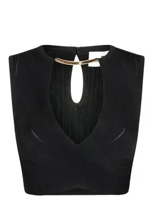 Elisabetta Franchi Metal Detail Keyhole Top - Black