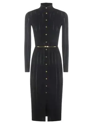 Elisabetta Franchi Openwork Knit Dress With Belt - Black