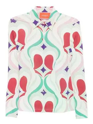 La DoubleJ Geometric Pattern Buttoned Shirt - White