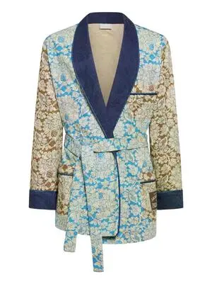 PIERRE-LOUIS MASCIA Floral-print Shawl-collar Jacket - Blue