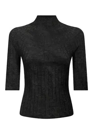 CARACTÈRE Ribbed High-neck Top - Black