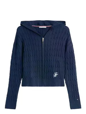 Tommy Hilfiger Hooded Cable-knit Zip-up Cardigan - Blue