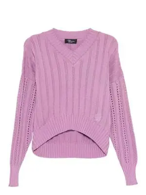 Blumarine V-neck Openwork Sweater - Purple