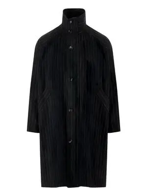 Giorgio Armani Striped High-neck Coat - Grey