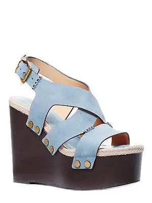Michael Kors Raven Studded Suede Wedge Sandal - Blue