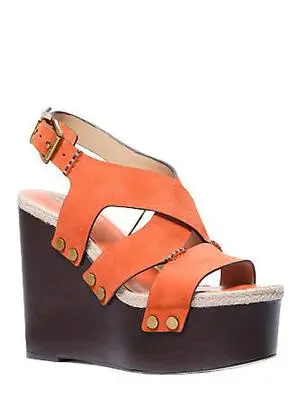 Michael Kors Raven Studded Suede Wedge Sandal - Orange