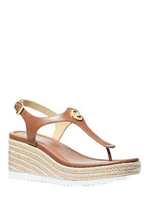 Michael Kors Leather Thong Wedge Sandal - Brown