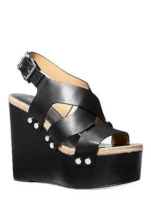 Michael Kors Raven Studded Leather Wedge Sandals - Black