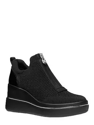 Michael Kors Emmy Stretch Knit Zip Wedge Trainer - Black