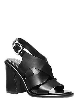 Michael Kors Raven Leather Block Heel Sandals - Black