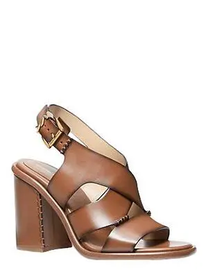 Michael Kors Raven Burnished Leather Block Heel Sandal - Brown