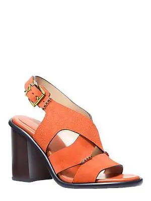 Michael Kors Raven Suede Block Heel Sandal - Orange