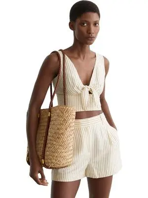 REISS Rubina Raffia-effect Tote Bag With Braided Straps - Natural