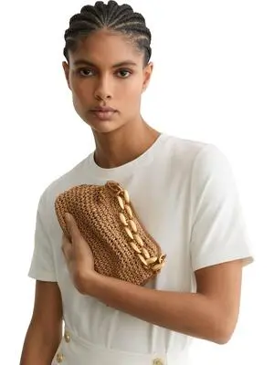 REISS Raffia-effect Chain Grab Bag - Natural
