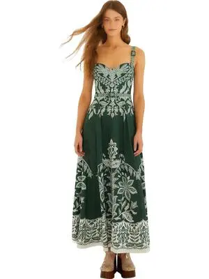 Farm Rio Miranda Buckles Maxi Dress - Miranda Dark Green