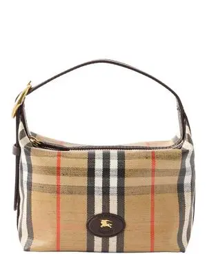 Burberry Leather-trimmed Checked Coated-canvas Shoulder Bag - Neutrals