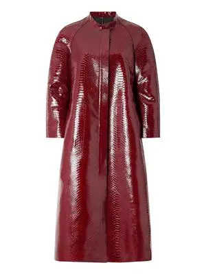 TOM FORD Snake-effect Leather Coat - Burgundy