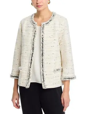 Caroline Rose Boxy Fringe Trim Jacket - Ivory/black