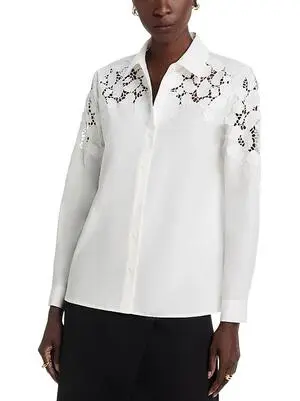 Elie Tahari Kira Openwork Applique Blouse - Sky White