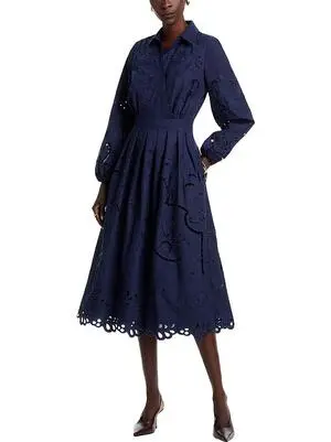 Elie Tahari Zoya Eyelet Embroidered Dress - Navy