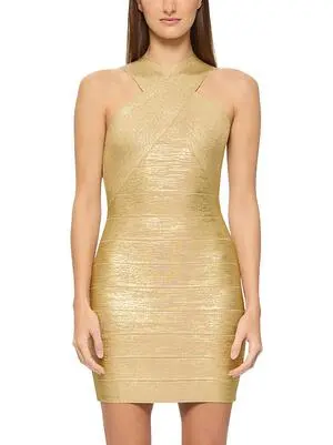 Herve Leger Louisa Mini Dress - Metallic Gold